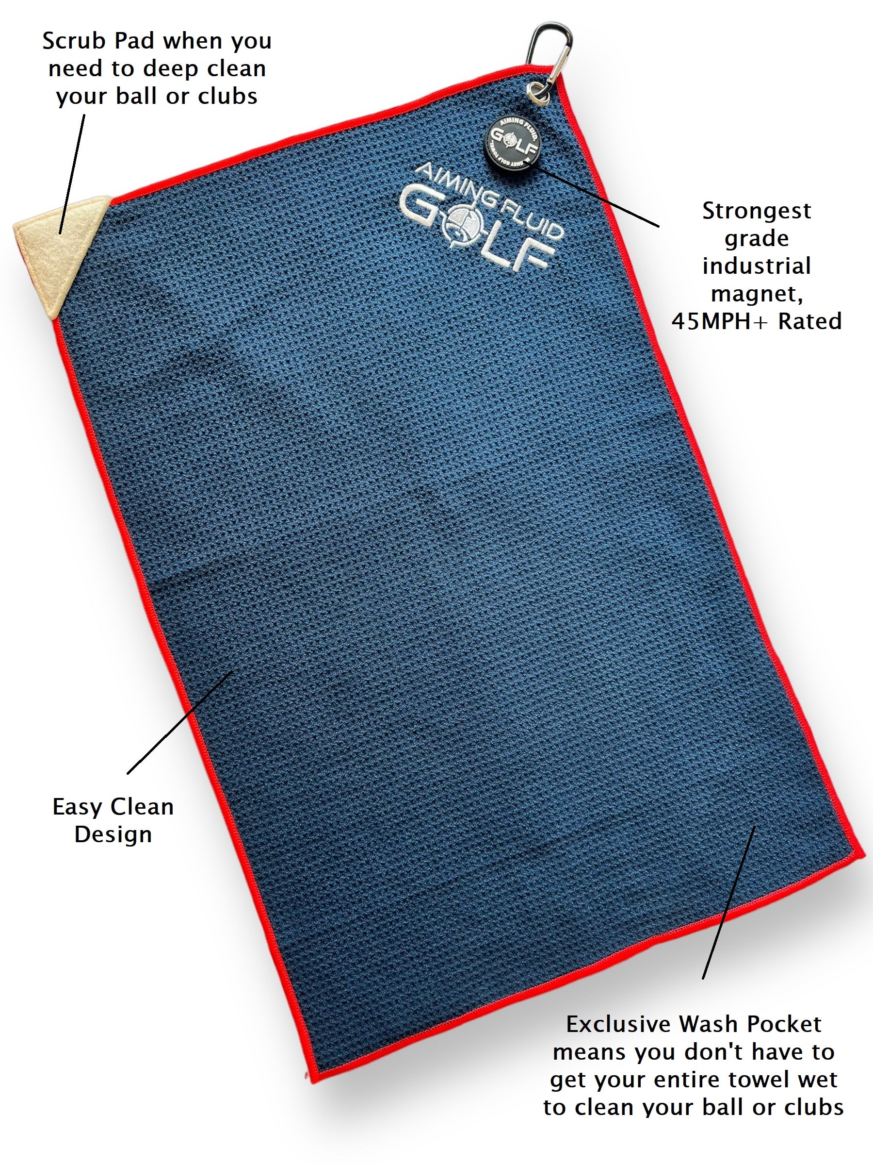 Magnetic Golf Towel Small (Stubby) V2 WITH SCRUB PAD – aimingfluidgolf.com